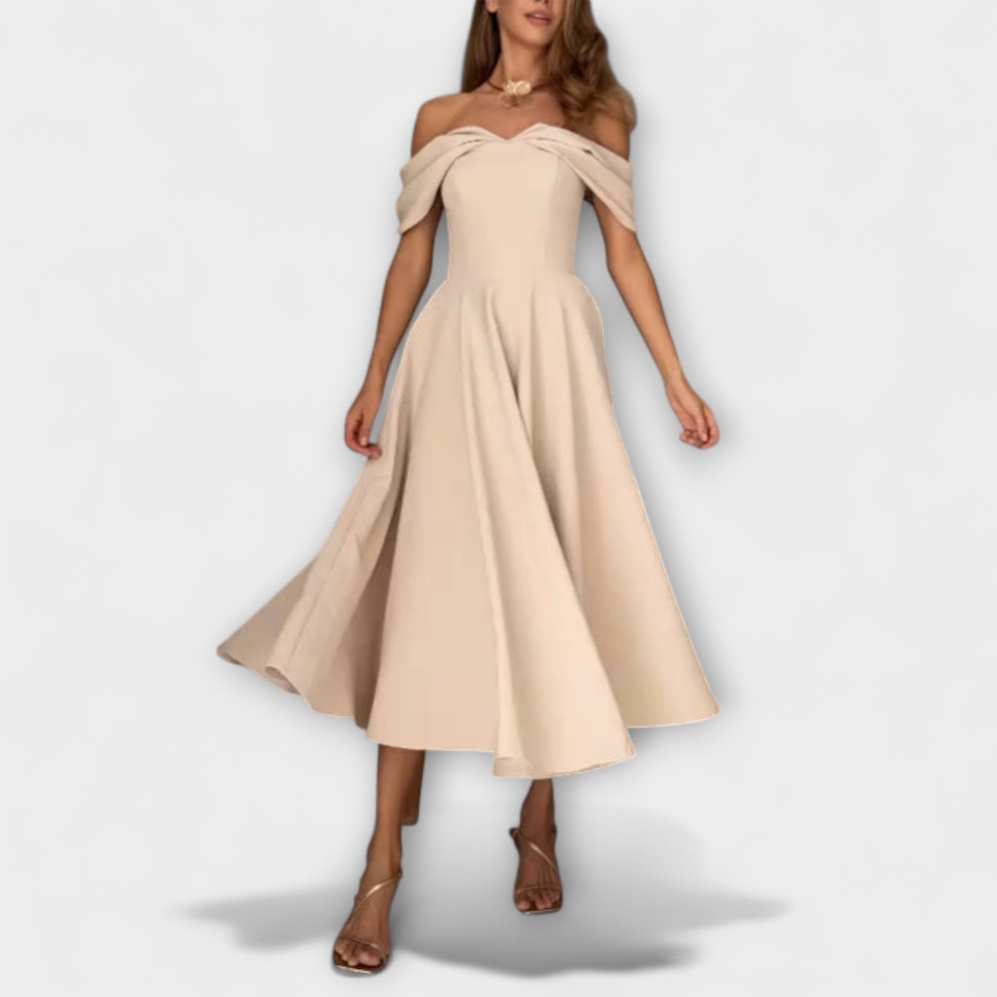 Romy - Chic Off-the-Shoulder Draped Maxi Dress – Sarah & David Charleston