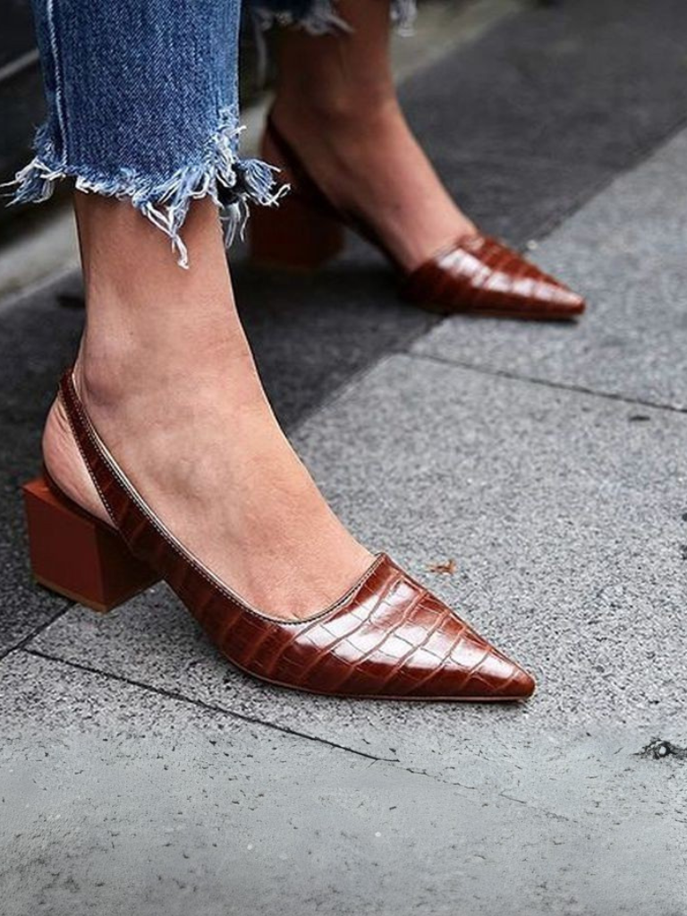 Mae | Croc-Effect Slingback Heels – Sarah & David Charleston