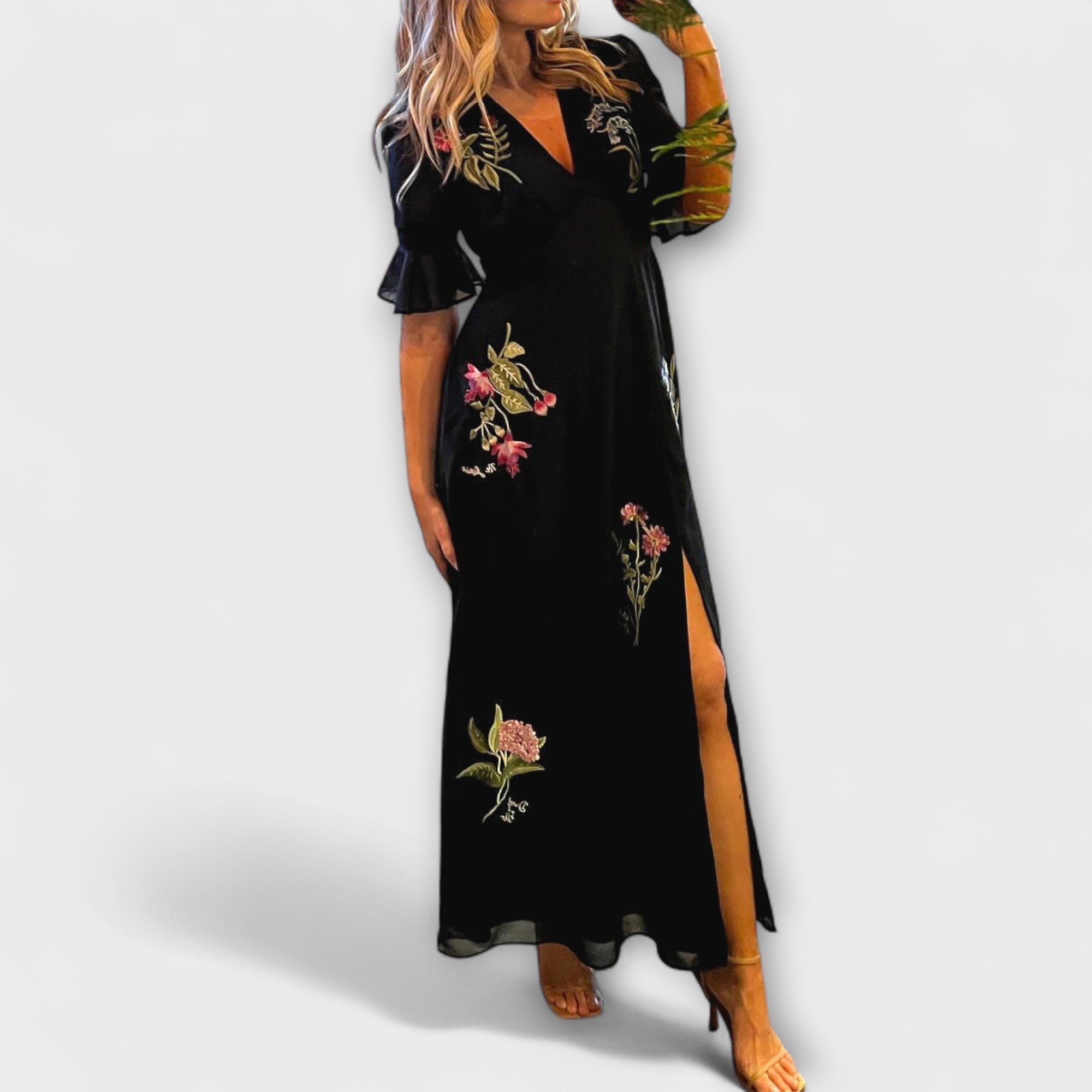 Beatrice - Elegant Navy Blue Dress with Floral Embroidery – Sarah ...
