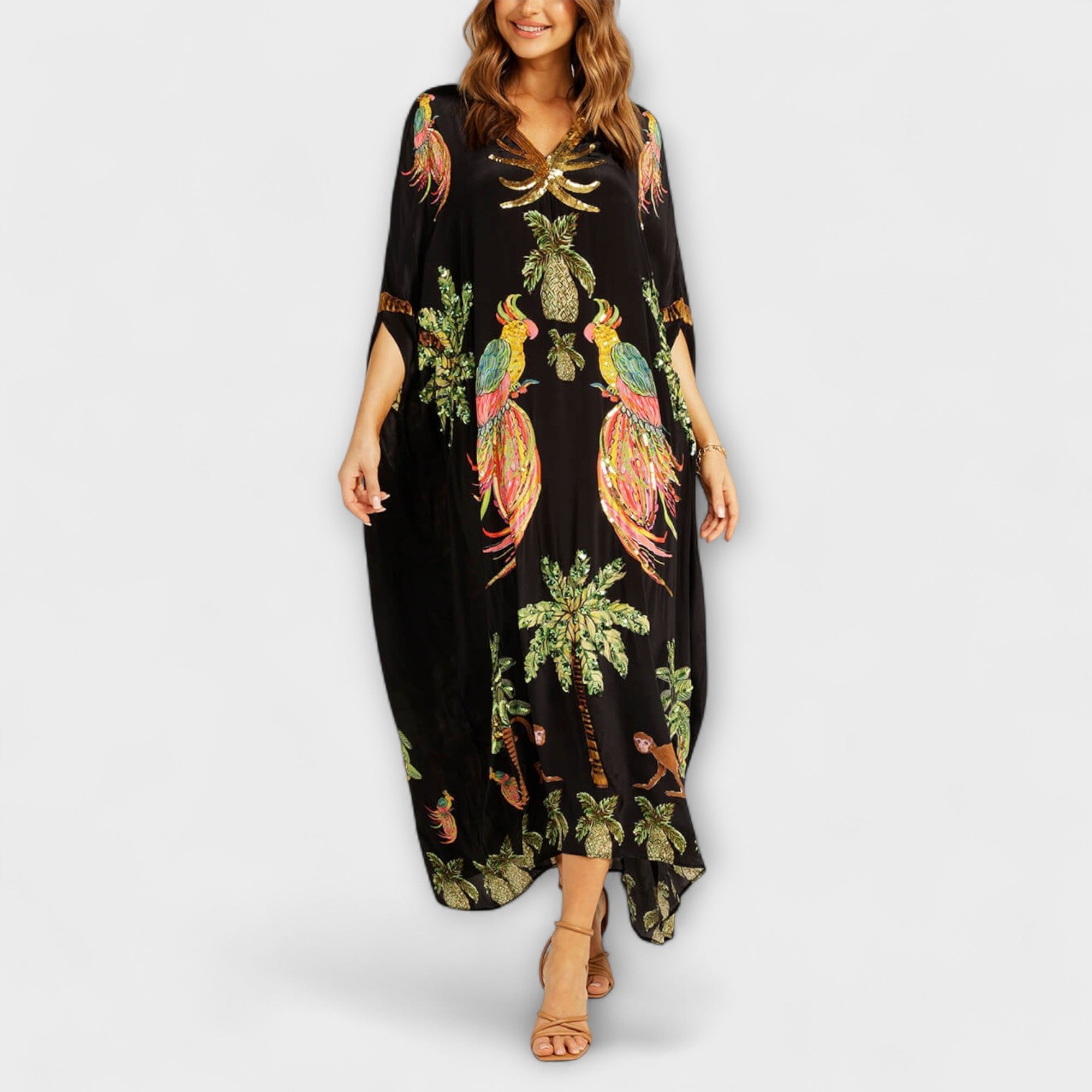 Linda - Eye-catching Dress with Asymmetrical Shoulders and Coconut Tre ...